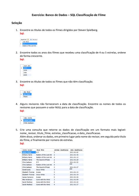 Exercicio sql Classificacao Filme Exercício Banco de Dados SQL Classificação de Filme