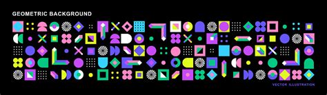 기하학적 모양을 가진 추상 현대 배경 사각형 원 삼각형 줄무늬 바우 하우스 스타일 그래픽 요소로 설정합니다 원활한 패턴입니다 최소한의 플랫 스타일로 디자인 벡터 그림입니다