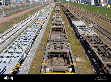 Aerial Bird View Photo Of Railroad Container Terminal With Train Loaded With Containers By