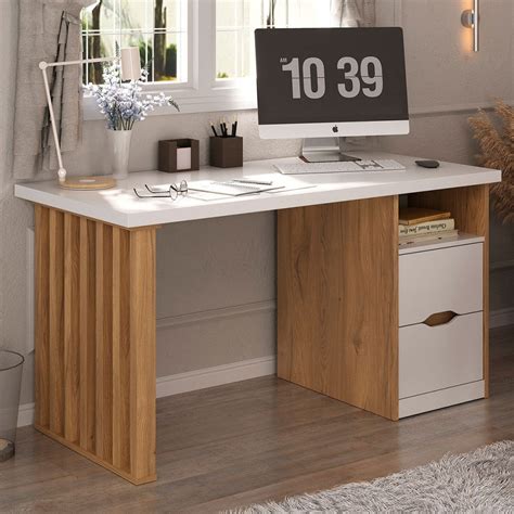 Mesa Escrivaninha Florence 2 Gavetas Branco Olmo Artany Móveis Madeiramadeira