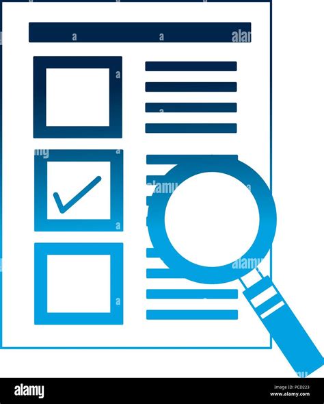 Document Check Mark Magnifying Glass Vector Illustration Neon Blue