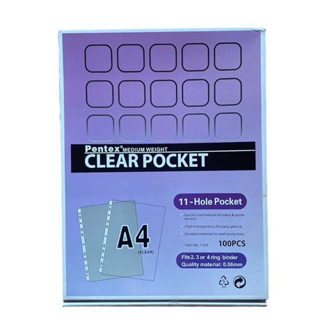 Pentex A4 Clear Pocket File Sheet 11 Hole 006mm 100 Pcs Shopee