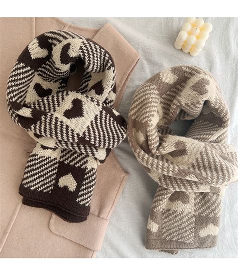 韩版秋冬新款双面爱心格子针织围巾百搭保暖加厚学生长款情侣围脖 阿里巴巴