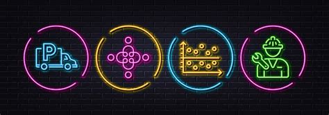 포함 점 플롯 및 트럭 주차 최소 선 아이콘 웹 응용 프로그램 인쇄용 네온 레이저 3d 조명 벡터 감소에 대한 스톡 벡터 아트 및 기타 이미지 Istock