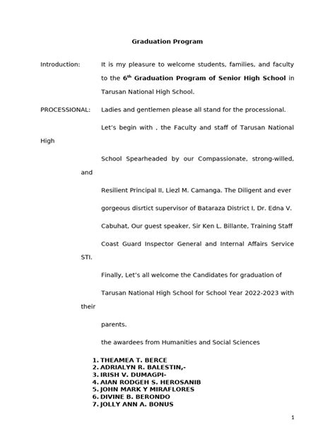 6th Graduation Program Script Pdf