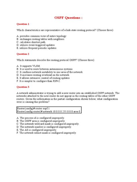 Ospf Questions Pdf Router Computing Routing