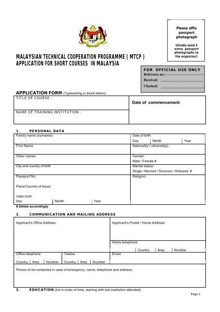Mtcp Application Form For Short Courses