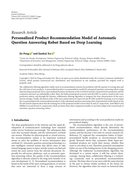 Pdf Personalized Product Recommendation Model Of Automatic Question Answering Robot Based On