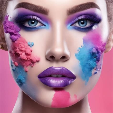 Premium Ai Image Fashion Model Girl Portrait With Colorful Powder Make Up Beauty Woman With