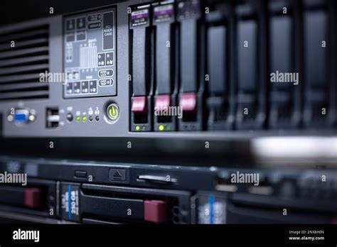 Rack Mounted Server With Hard Disk Slots Green Led Illuminated Buttons