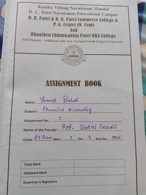 Accounts Assignment Pdf