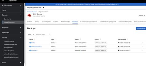 install red hat openshift apis for data protection and velero to back