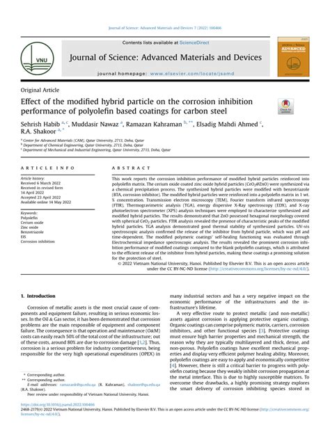 Pdf Effect Of The Modified Hybrid Particle On The Corrosion