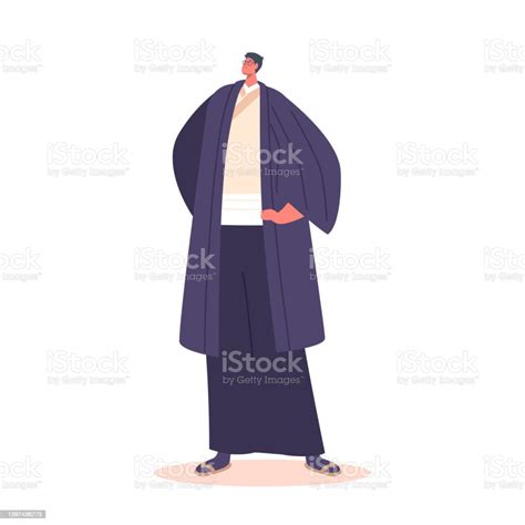아시아 남성 캐릭터는 흰색 배경에 고립 된 전통적인 기모노 드레스를 입습니다 일본 또는 중국 남자 국가 의류 중국에 대한 스톡 벡터 아트 및 기타 이미지 Istock