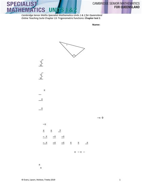 Chapter 13 Test 1 Pdf Trigonometric Functions Cartesian Coordinate System