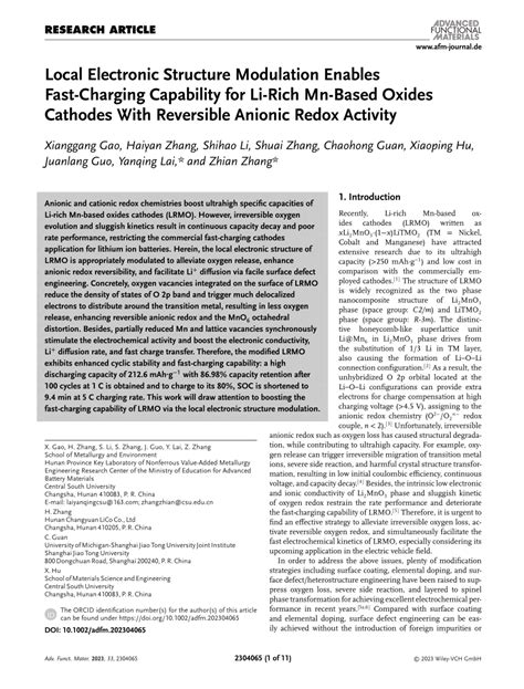 Local Electronic Structure Modulation Enables Fast‐charging Capability For Li‐rich Mn‐based