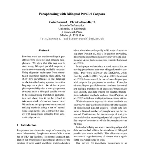 Paraphrasing With Bilingual Parallel Corpora Acl Anthology