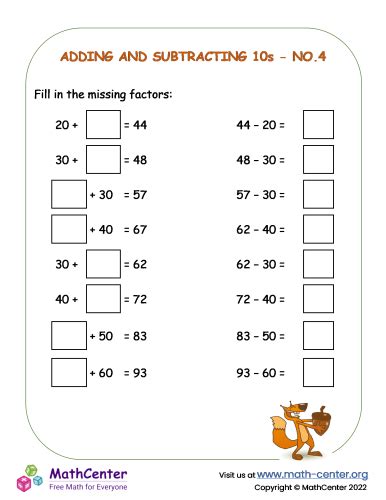 Adding And Subtracting 10s No 4 Worksheets Math Center