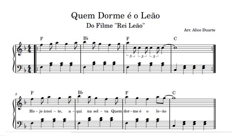Quem Dorme é O Leão Partitura Para Piano Rei Leão