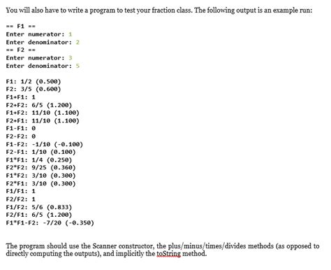 Solved Write A Fraction Class That Is Write Your Own Class