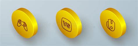 Set Isometric Line Game Controller Or Joystick Vs Versus Battle And