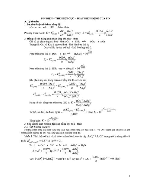 Phn ng oxi hoa kh full no detail PIN ĐIỆN THӂ ĐIỆN CӴC SUҨT ĐIỆN ĐӜNG CӪA PIN A LỦ