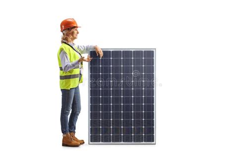 Female Engineer Explaining About A Solar Panel Stock Image Image Of Female Factory