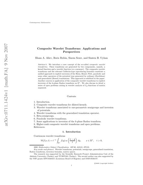 Pdf Composite Wavelet Transforms Applications And Perspectives
