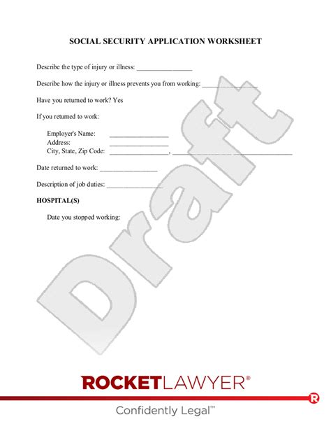 Free Social Security Application Worksheet Rocket Lawyer Worksheets Library