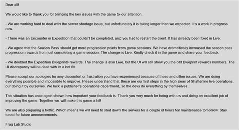 Update From The Devs Source On Twittter Rshatterlinefps