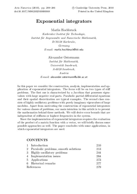 Pdf Exponential Integrators