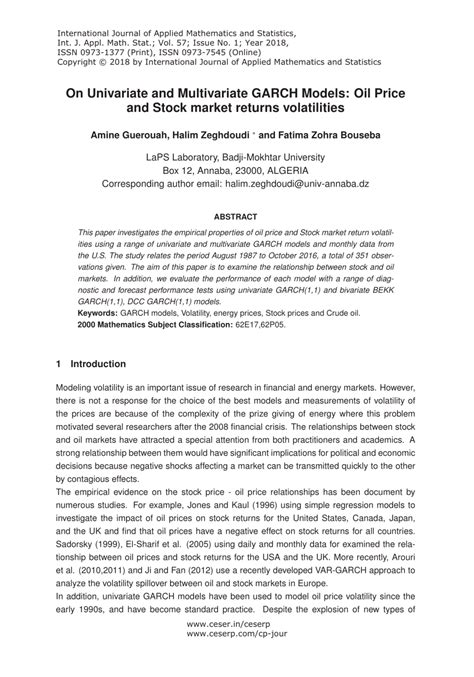 Pdf On Univariate And Multivariate Garch Models Oil Price And Stock Market Returns Volatilities
