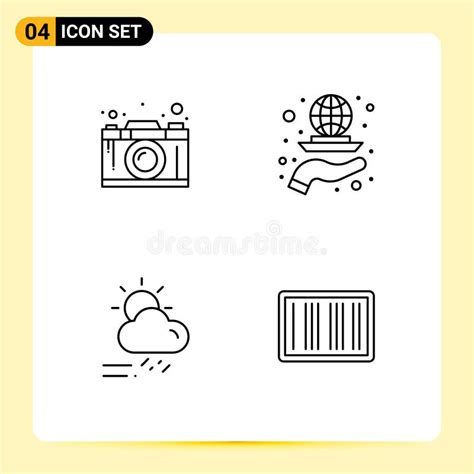 4 Universal Line Signs Symbols Of Camera Strategy Graphic Grid Day Stock Vector