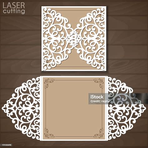 레이저 컷 웨딩 초대 템플릿 벡터입니다 레이저 절단 또는 다이 절단 템플릿을위한 컷 아웃 종이 게이트 접이식 카드 결혼식 초대 장 모형입니다 인사말 카드 초대장 메뉴에
