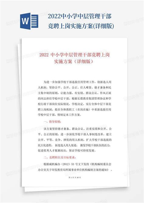 2022中小学中层管理干部竞聘上岗实施方案 详细版 Word模板下载 编号lnxzavow 熊猫办公