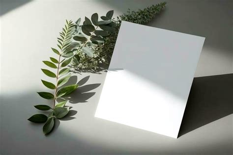 Blank Wedding Card Invitation Mock Up With Natural Leaves For Decorated