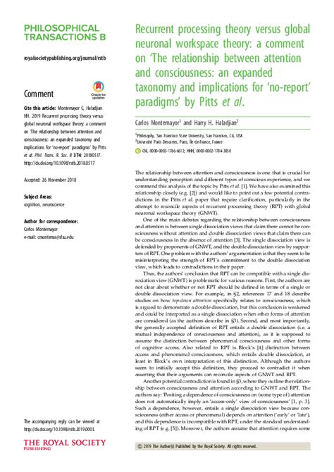 Pdf Recurrent Processing Theory Versus Global Neuronal Workspace