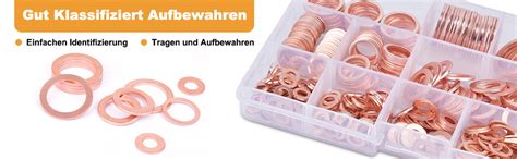 Vigrue 420 Stück Kupferdichtringe Sortiment Unterlegscheiben Kupfer Unterlegscheiben Set Ø 5 6