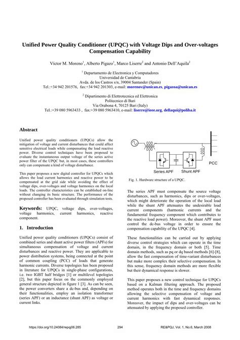 Pdf Unified Power Quality Conditioner Upqc With Voltage … Icrepq 08 285 Moreno Pdf