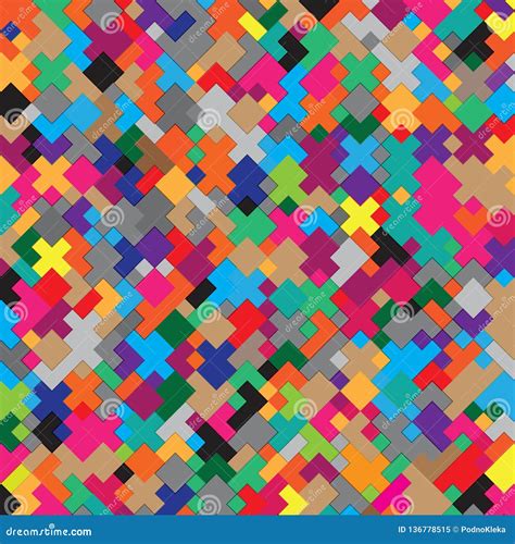 Retro Colors Geometric Object Tetris Brick Stylized Background Pattern Texture Stock Vector