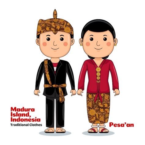 Premium Vector Couple Wear Pesaan Madura Indonesian Traditional Clothes