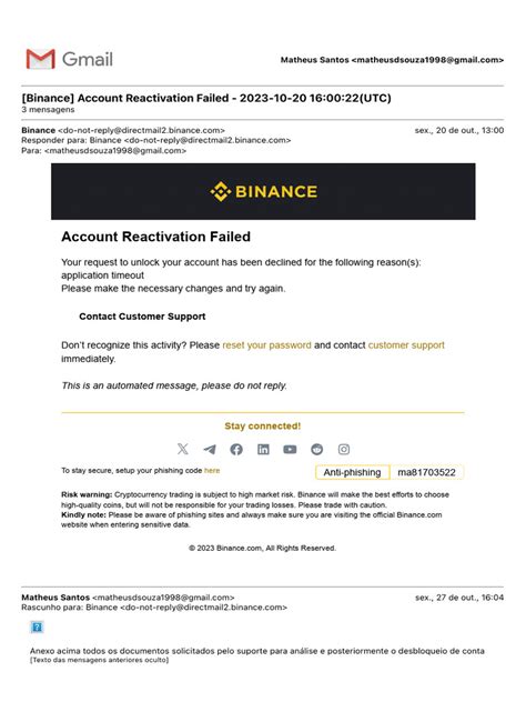 Binance Account Reactivation Failed 2023 10 20 160022 Utc Pdf