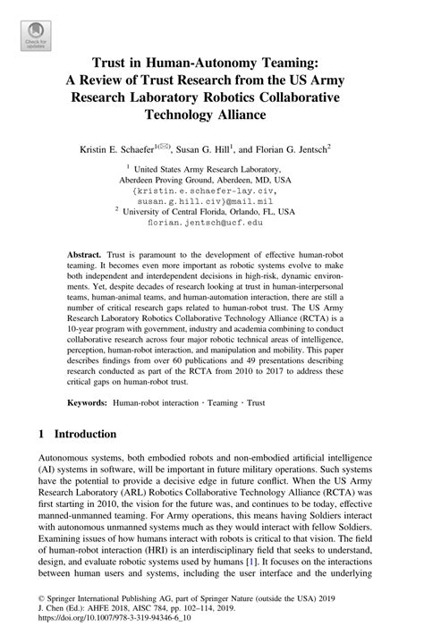 Pdf Trust In Human Autonomy Teaming A Review Of Trust Research From