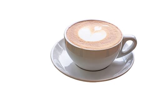 핫 커피 에스프레소는 흰색 유리에 하트 모양의 우유를 얹은 흰색 배경에 클리핑 경로가 있습니다 0명에 대한 스톡 사진 및 기타 이미지 Istock