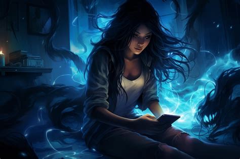 Woman Using Tablet On Bed Premium Ai Generated Image