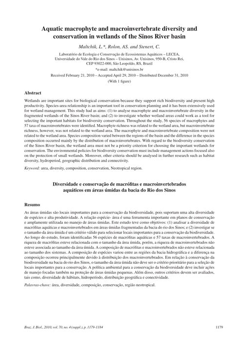 Pdf Aquatic Macrophyte And Macroinvertebrate Diversity And Conservation In Wetlands Of The