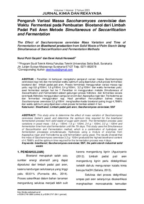 Pdf The Effect Of Saccharomyces Cerevisiae Mass Variation And Time Of Fermentation On