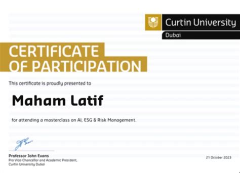 Maham Latif On Linkedin Certified Ai Esg Riskmanagement Curtinuniversitydubai Dubaievents