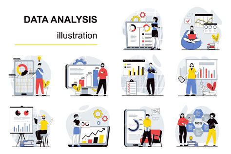Premium Vector Data Analysis Concept With Character Situations Mega Set Vector Illustrations