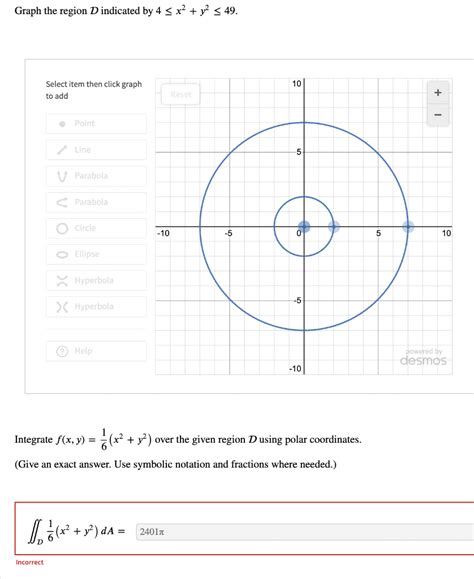 Solved Graph The Region D Indicated By 4≤x2y2≤49 Select